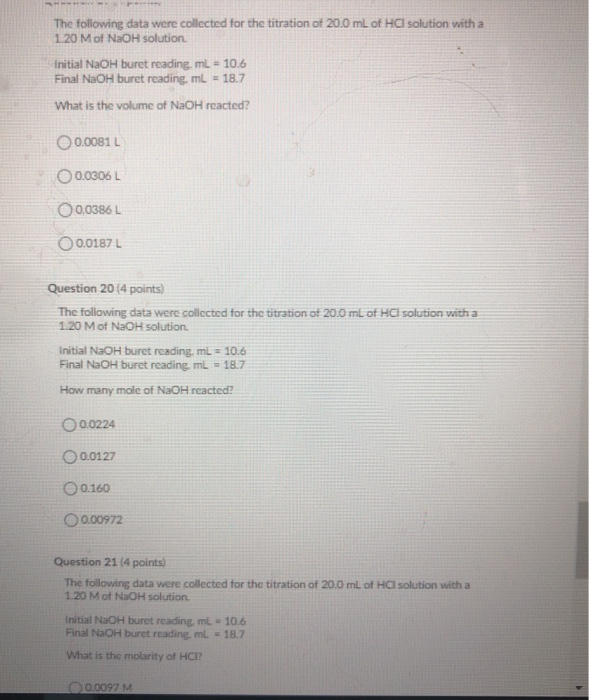 Solved The following data were collected for the titration | Chegg.com