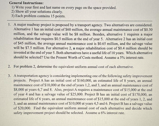 Solved General Instructions:Write your first and last name | Chegg.com