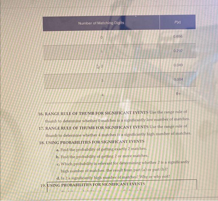 Solved 16. RANGE RULE OF THUMB FOR SIGNIFICANT EVENTS Use | Chegg.com