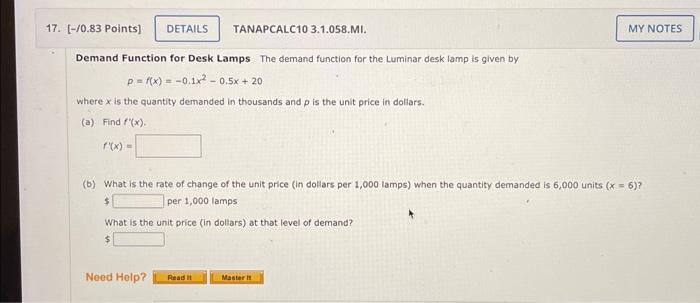 Solved Demand Function for Desk Lamps. The demand function | Chegg.com