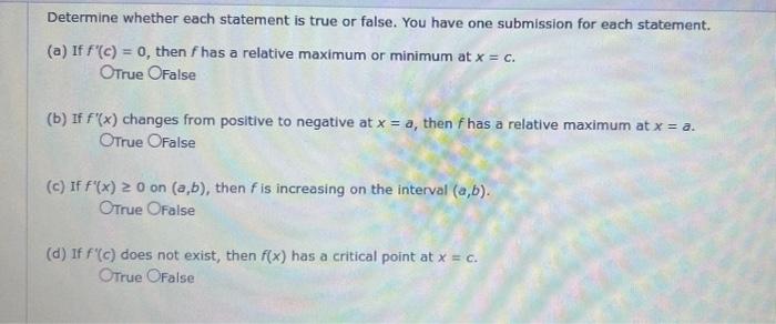 Solved Determine whether each statement is true or false. | Chegg.com