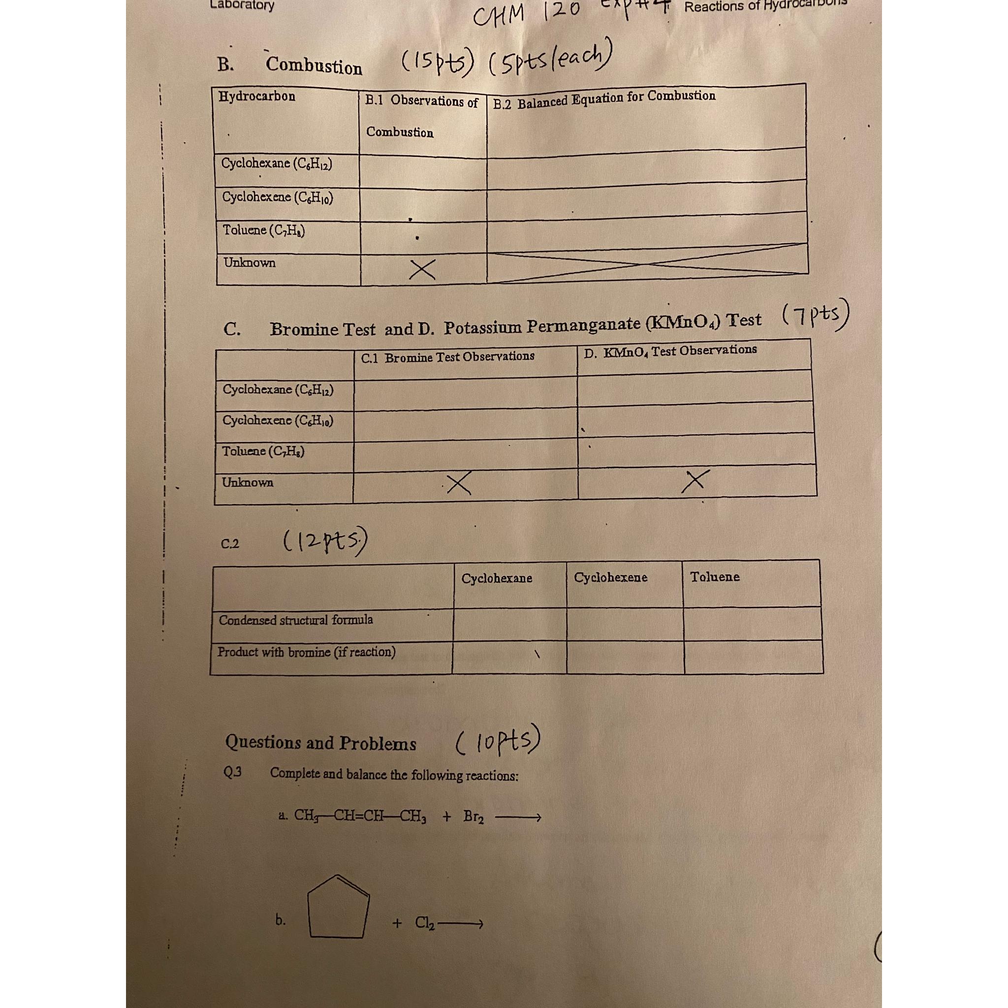 Solved Combustion: reactions of Hydrocarbons help | Chegg.com