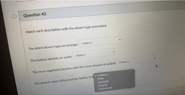 Solved Match each description with the desert type | Chegg.com