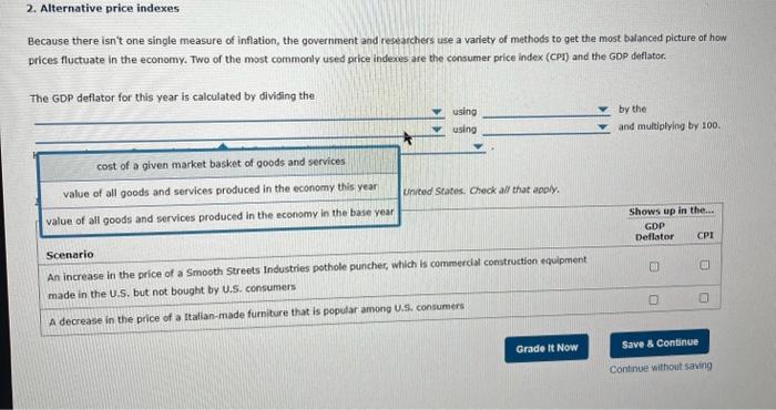 Solved 2. Alternative price indexes Because there isn't one | Chegg.com