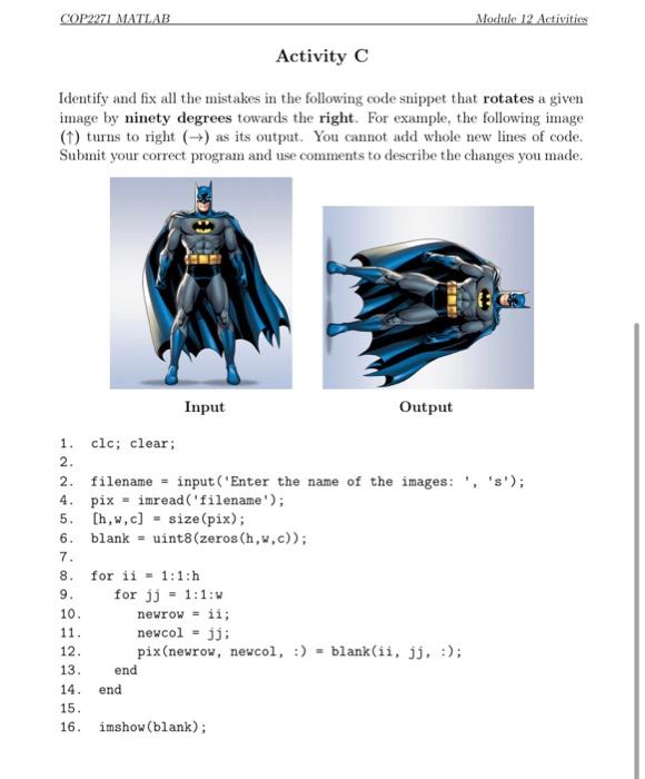Solved COP2271 MATLAB Module 12 Activities Activity C | Chegg.com