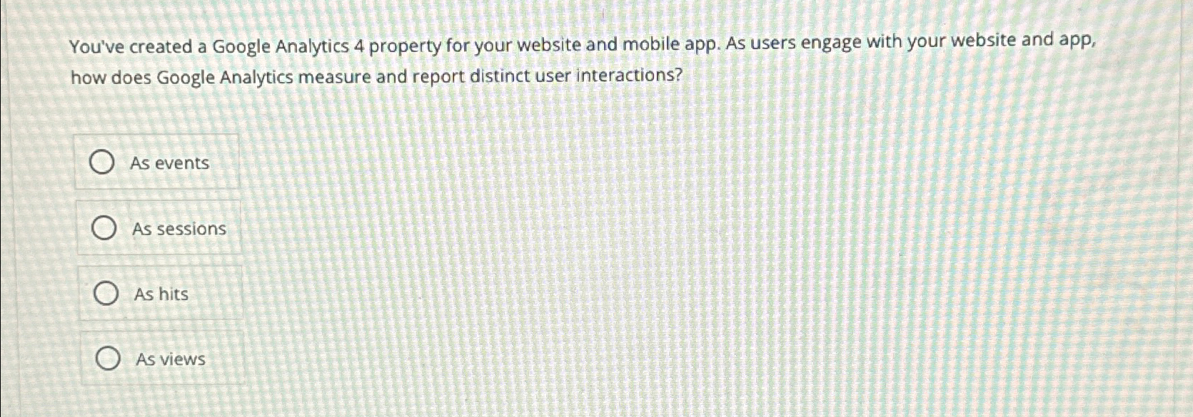 Solved You've created a Google Analyties 4 ﻿property for | Chegg.com