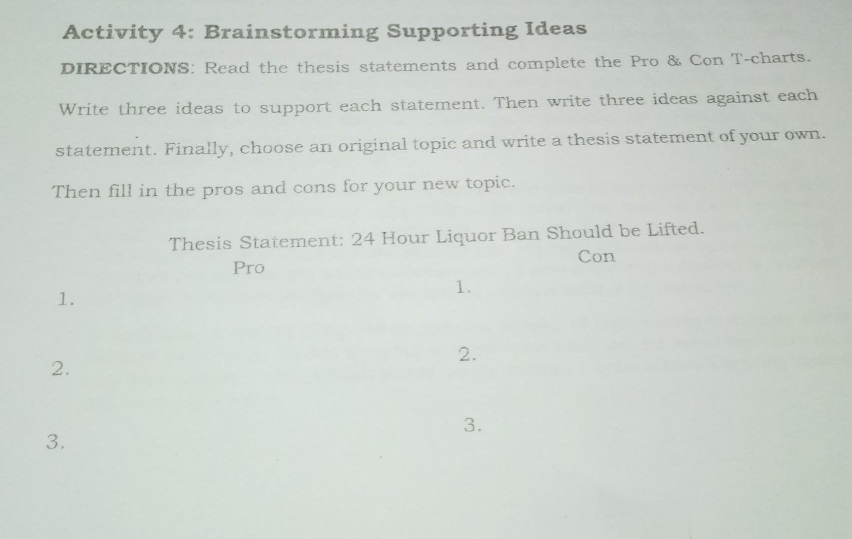 Activity 4: Brainstorming Supporting Ideas | Chegg.com