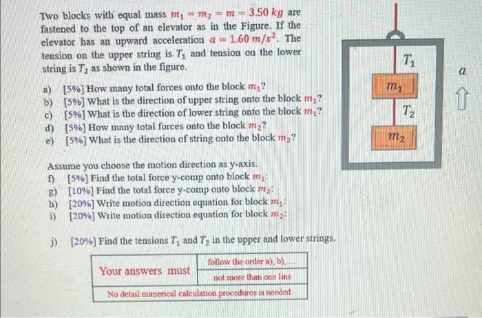 Solved Two blocks with equal mass m1=m2=m=3.50 kg are | Chegg.com