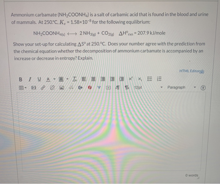 Solved Ammonium carbamate (NH2COONH4) is a salt of carbamic | Chegg.com