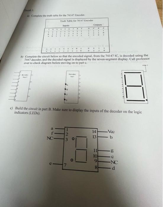 Circuit 1: Complete the truth table for the 74147 | Chegg.com
