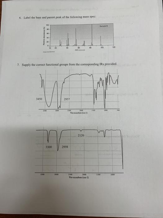 Solved 6. Label the base and parent peak of the following | Chegg.com