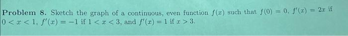 Solved Problem 8. Sketch the graph of a continuous, even | Chegg.com