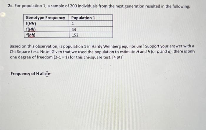 Solved 2c. For population 1, a sample of 200 individuals | Chegg.com