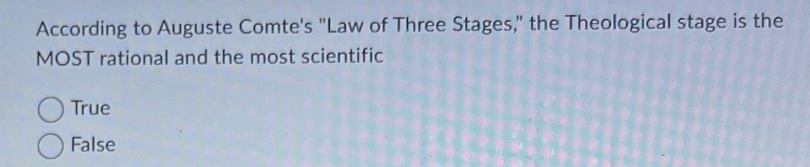 Solved According to Auguste Comte's "Law of Three Stages," | Chegg.com