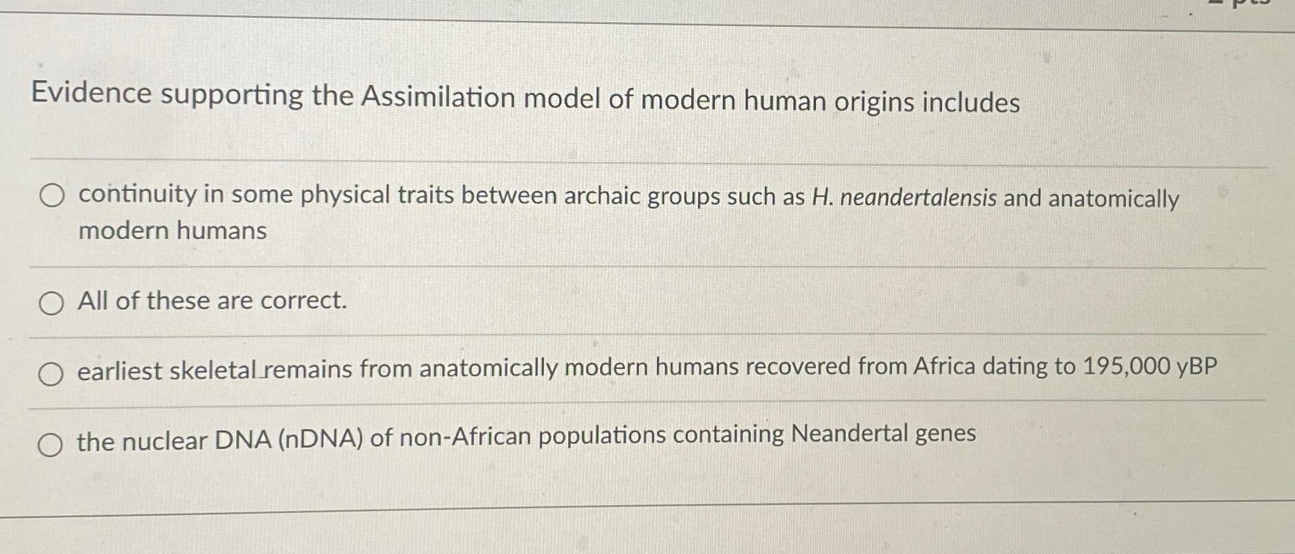Solved Evidence supporting the Assimilation model of modern | Chegg.com