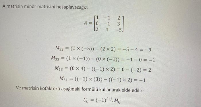 Solved A matrisin minör matrisini hesaplayacağız: | Chegg.com