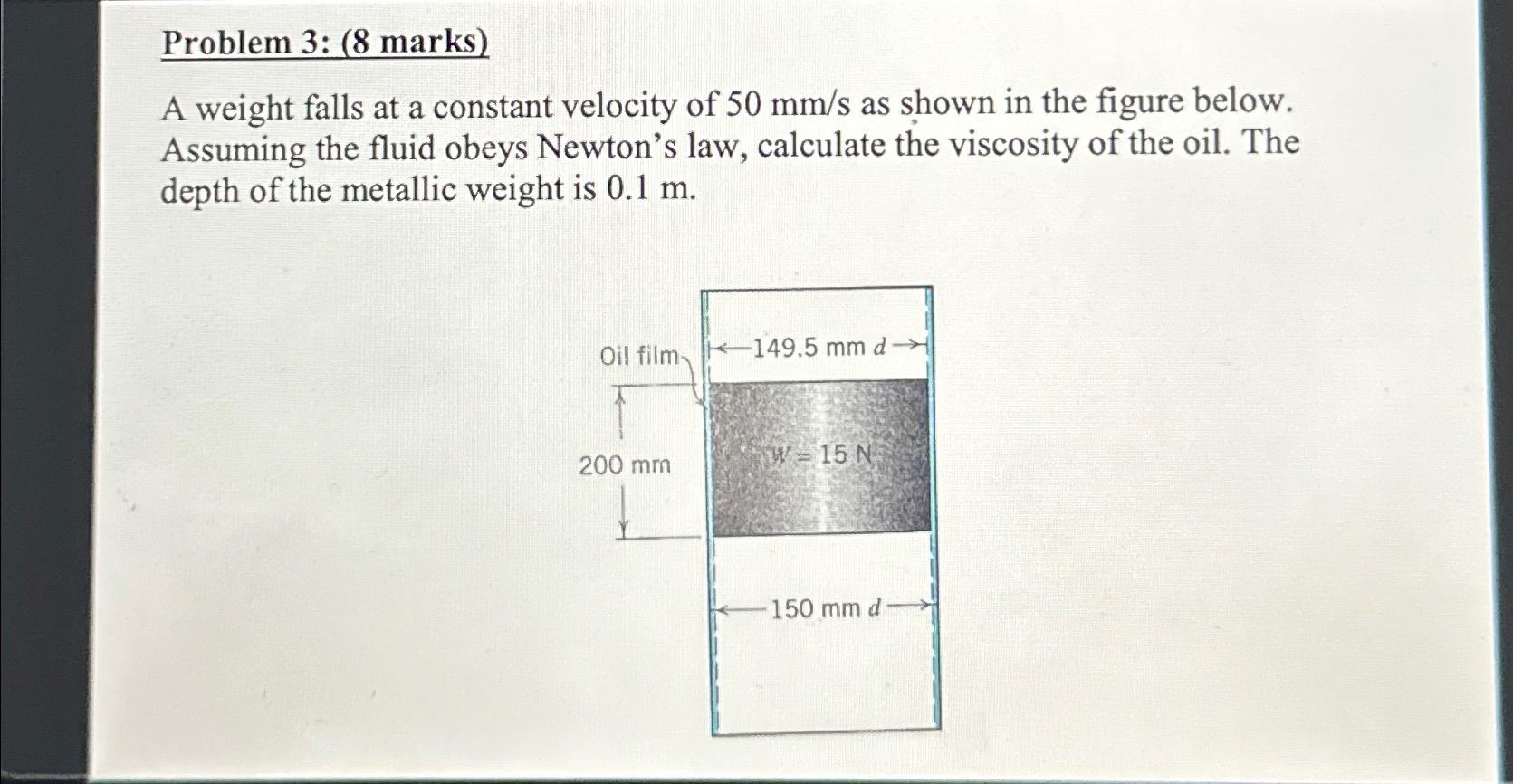 Solved Problem 3: (8 ﻿marks)A weight falls at a constant | Chegg.com