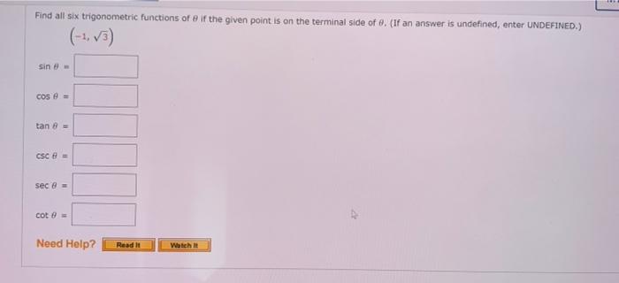 Solved Find all six trigonometric functions of θ if the | Chegg.com