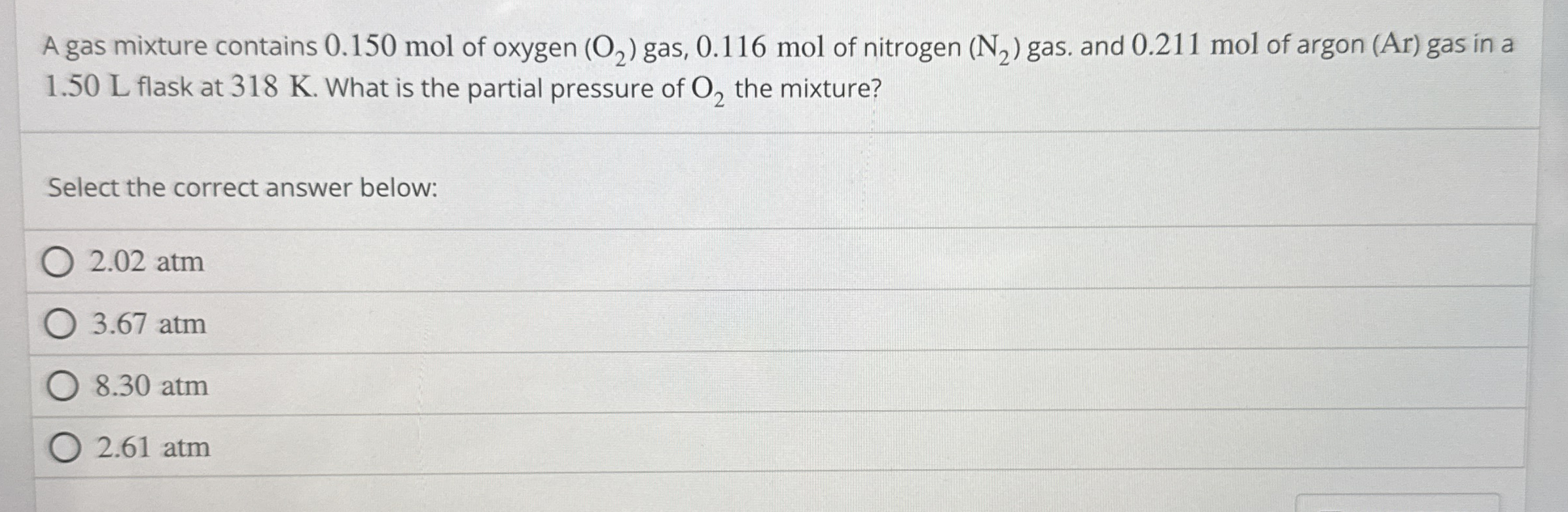 Solved A gas mixture contains 0.150 ﻿mol of oxygen (O2) | Chegg.com
