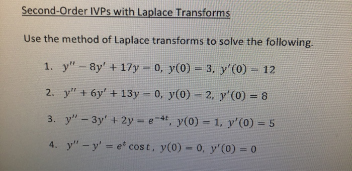 Solved Second-Order IVPs with Laplace Transforms Use the | Chegg.com
