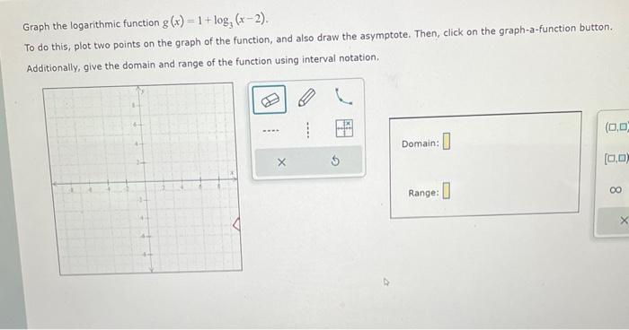 Solved Graph the logarithmic function g(x)=1+log3(x−2). To | Chegg.com