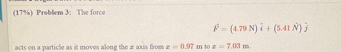 Solved (17\%) Problem 3: The force F=(4.79 N)i^+(5.41N^)j^ | Chegg.com