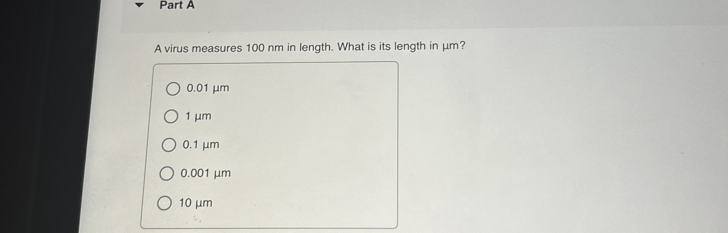 Part AA virus measures 100 ﻿nm in length. What is its | Chegg.com