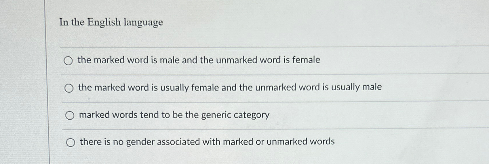 Solved In the English languagethe marked word is male and | Chegg.com