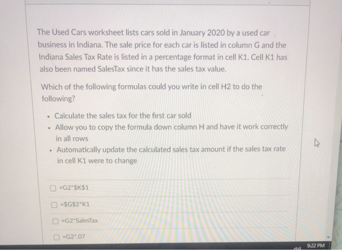 Solved The Used Cars worksheet lists cars sold in January | Chegg.com