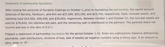 Solved Statement of partnership liquidation After closing | Chegg.com