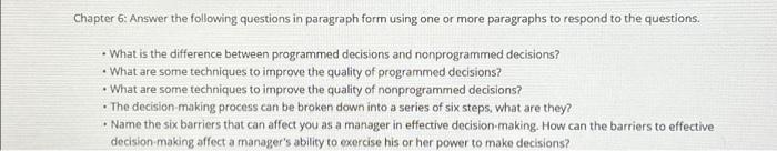 Solved Chapter 6: Answer the following questions in | Chegg.com