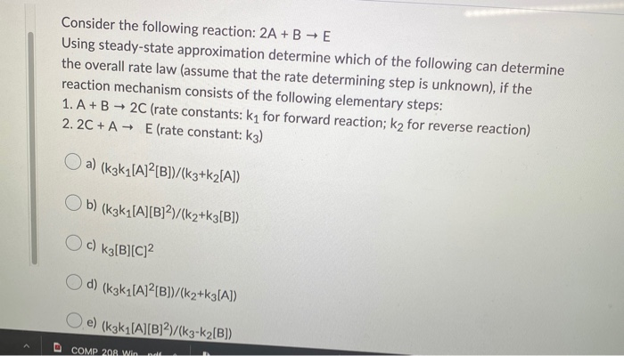 Solved Consider the following reaction: 2A + B + E Using | Chegg.com