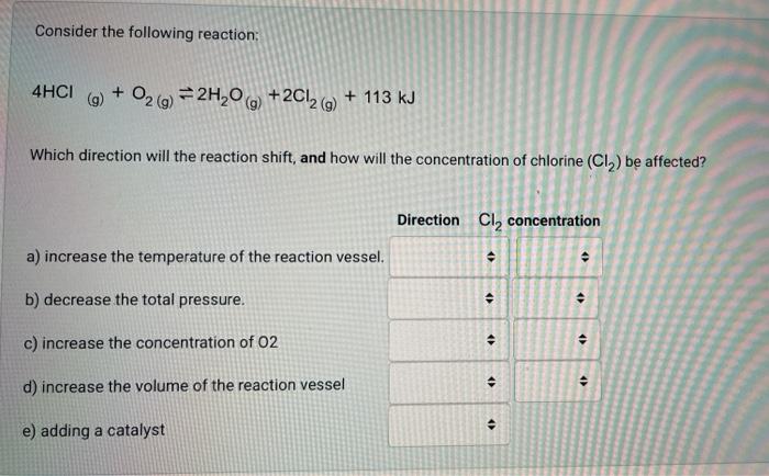 Solved Consider the following reaction: 4HCI + (9) 02(g) | Chegg.com
