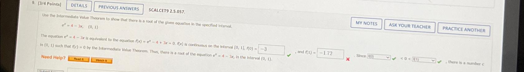 Solved [3/4 ﻿Points] ﻿SCALCET9 2.5.057.Use the Intermediate | Chegg.com