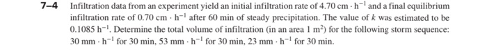 Solved 7-4 Infiltration data from an experiment yield an | Chegg.com