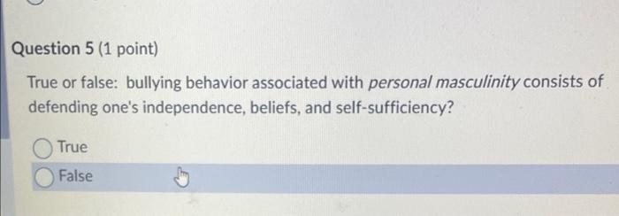Solved True or false: bullying behavior associated with | Chegg.com
