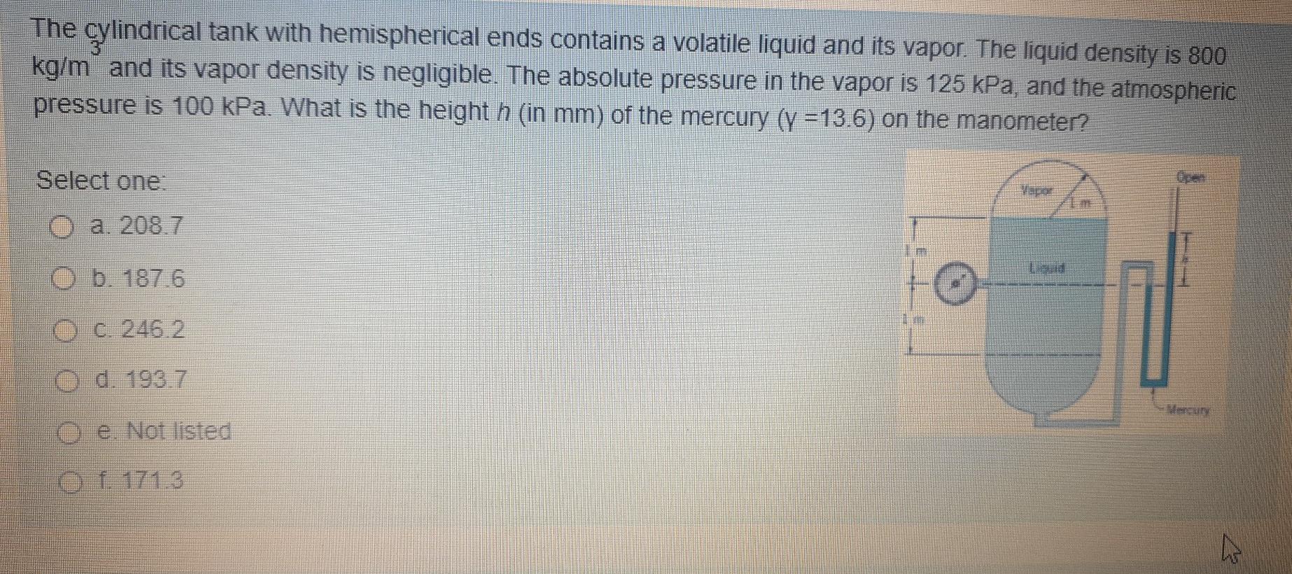 Solved The cylindrical tank with hemispherical ends contains | Chegg.com