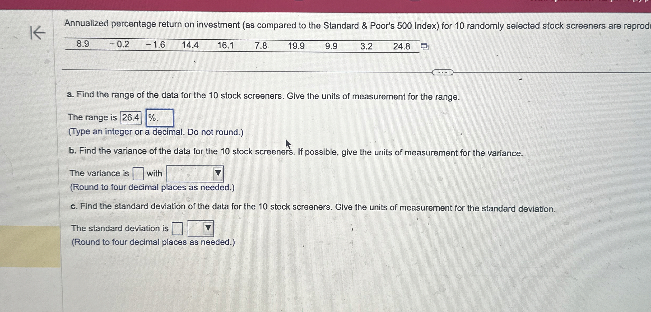 Solved Annualized percentage return on investment (as | Chegg.com