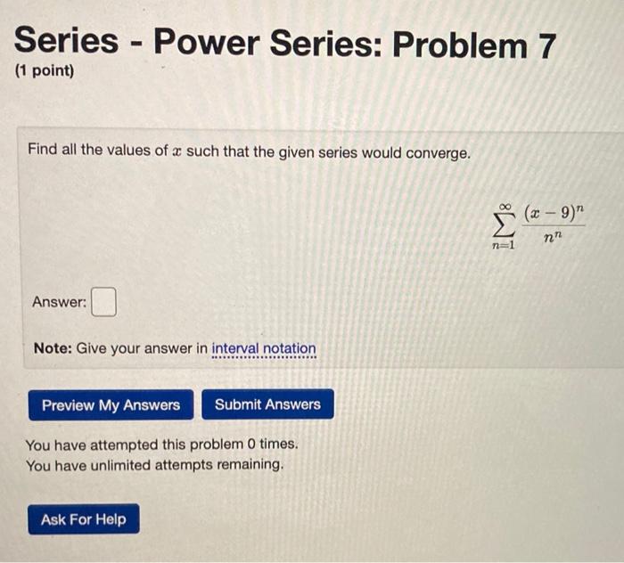 Solved Series - Power Series: Problem 7 (1 point) Find all | Chegg.com