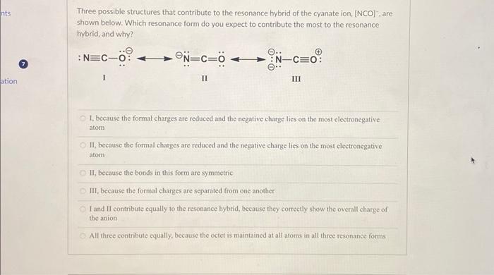 Solved Three possible structures that contribute to the | Chegg.com