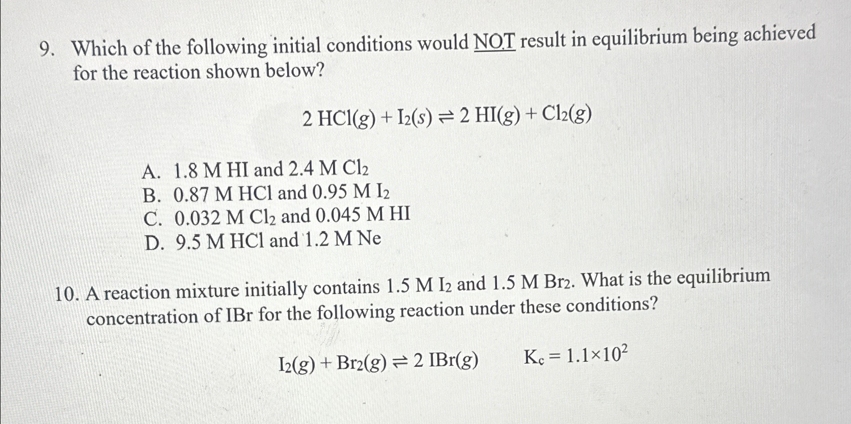 Solved Which of the following initial conditions would NOT | Chegg.com