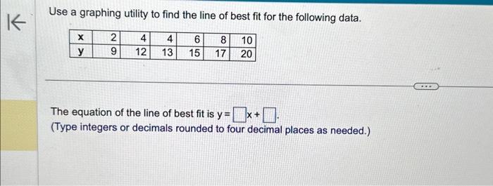 Solved Use a graphing utility to find the line of best fit | Chegg.com