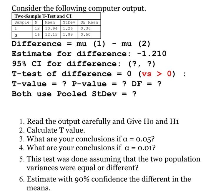 Solved Mean 12 Consider the following computer output. | Chegg.com