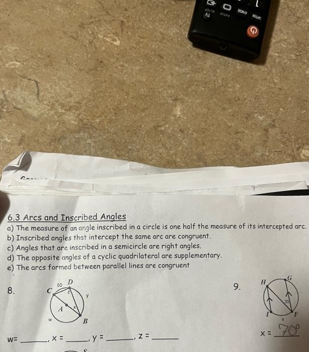 Solved 6.3 Arcs and Inscribed Angles a) The measure of an | Chegg.com
