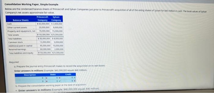 Solved Consolidation Working Paper, Simple Example Company's | Chegg.com