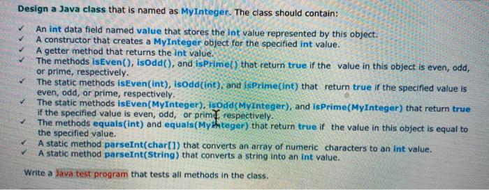 Solved Design A Java Class That Is Named As Myinteger The 6203