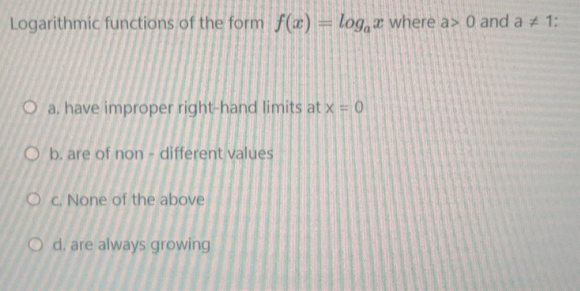 Solved Logarithmic functions of the form f(x)=logax ﻿where | Chegg.com