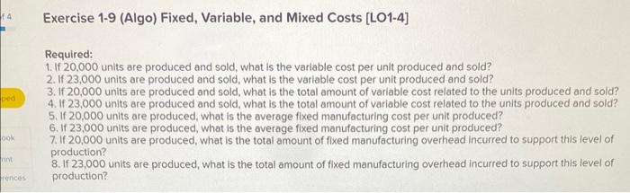 Solved Required information Cost Classifications (Algo) [The | Chegg.com