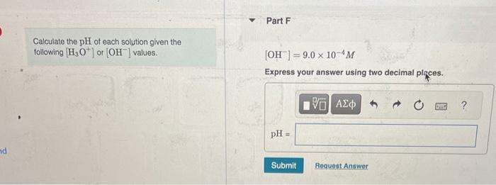 Solved Calculate the pH of each solution given the tollowing | Chegg.com