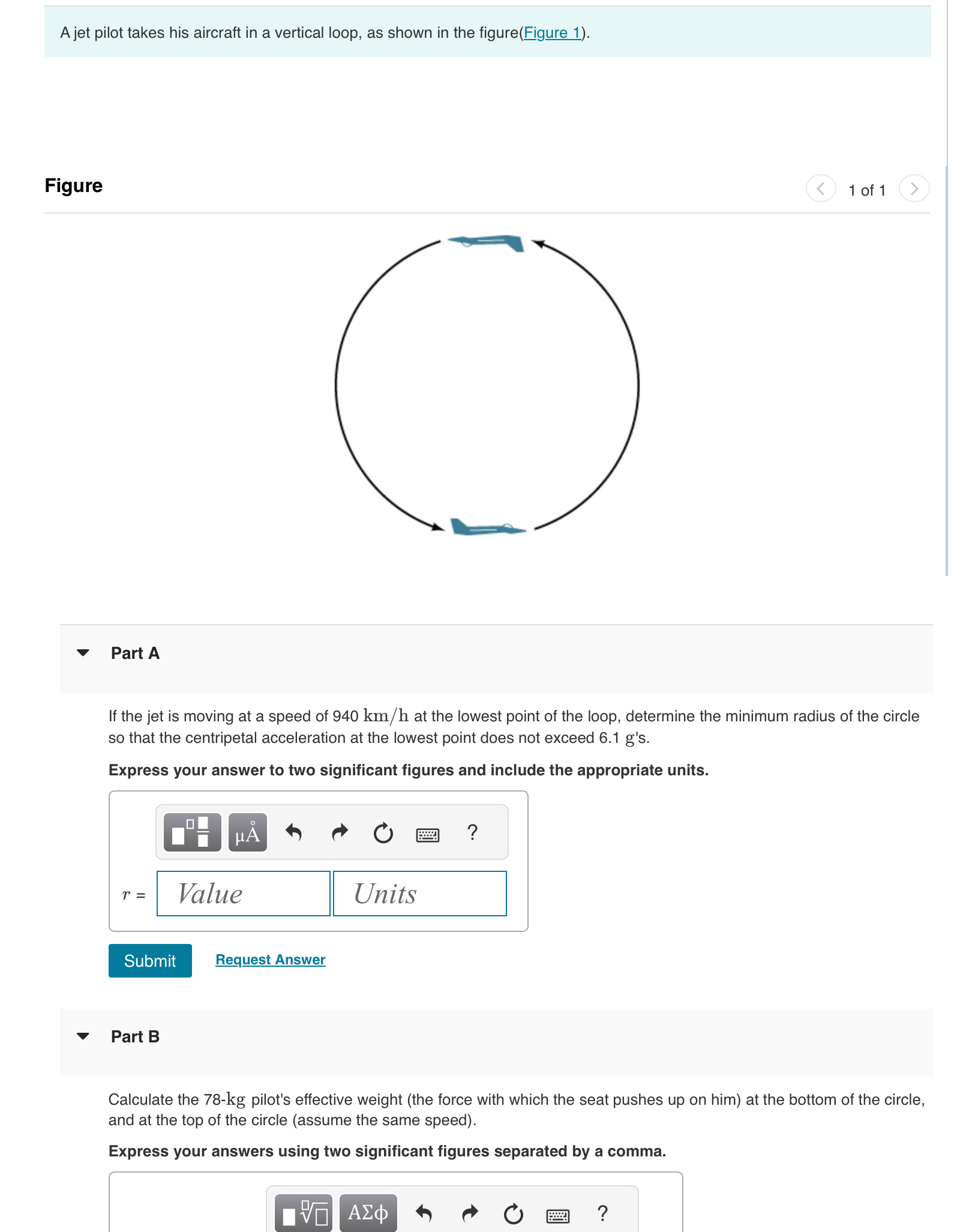 Solved A jet pilot takes his aircraft in a vertical loop, as | Chegg.com